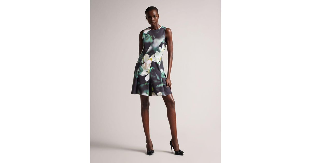 Ted Baker Printed Neoprene Skater Dress In Black Lyst Uk