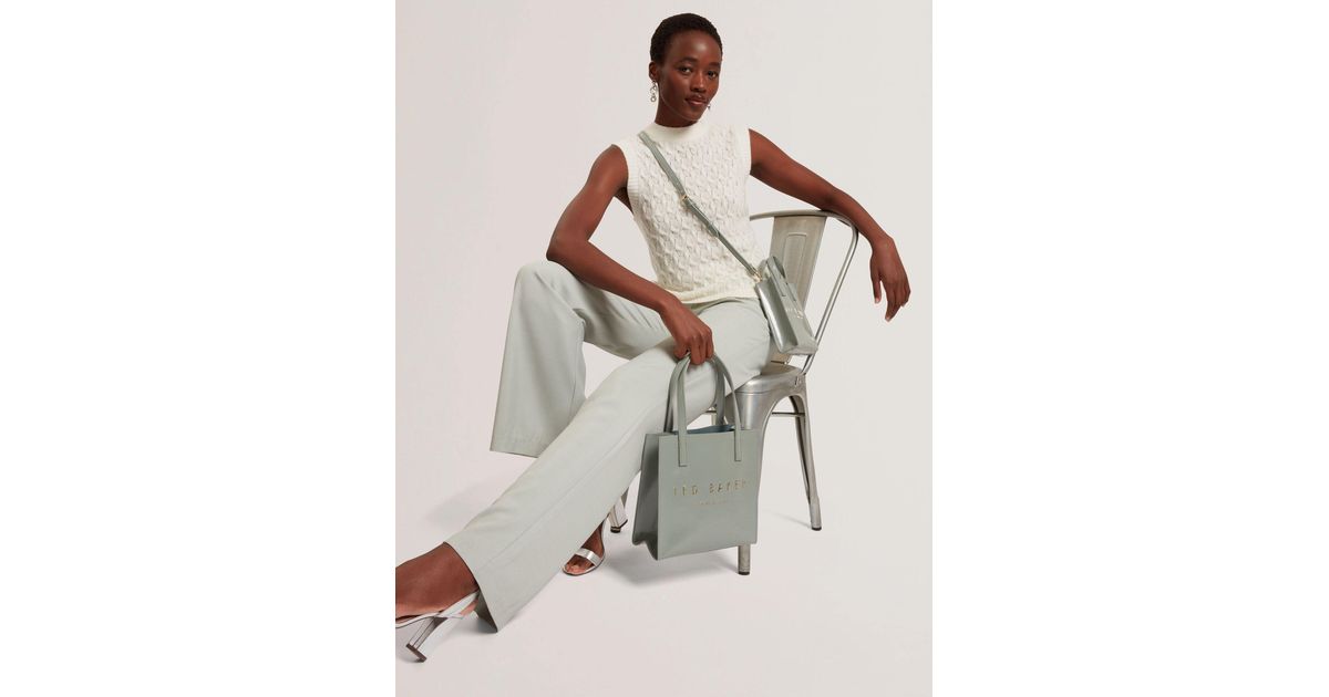 Ted Baker Light Tailored Kick Flare Twill Trousers in Natural | Lyst UK