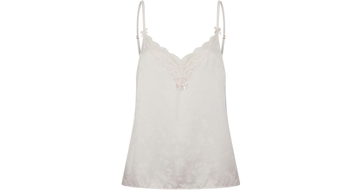 Ted Baker Leah Textured Satin Lace Trim Camisole in White | Lyst UK