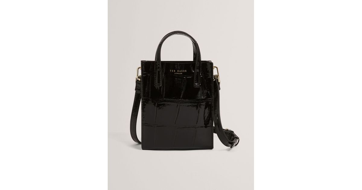 Ted Baker Viienna Patent Croc Texture Mini Icon Tote Bag in Black | Lyst UK