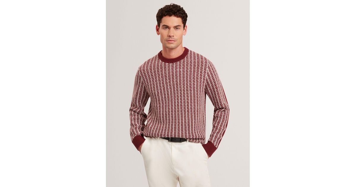 Ted Baker Frankez Herringbone Stitch Crew Neck Jumper in Red for Men | Lyst UK