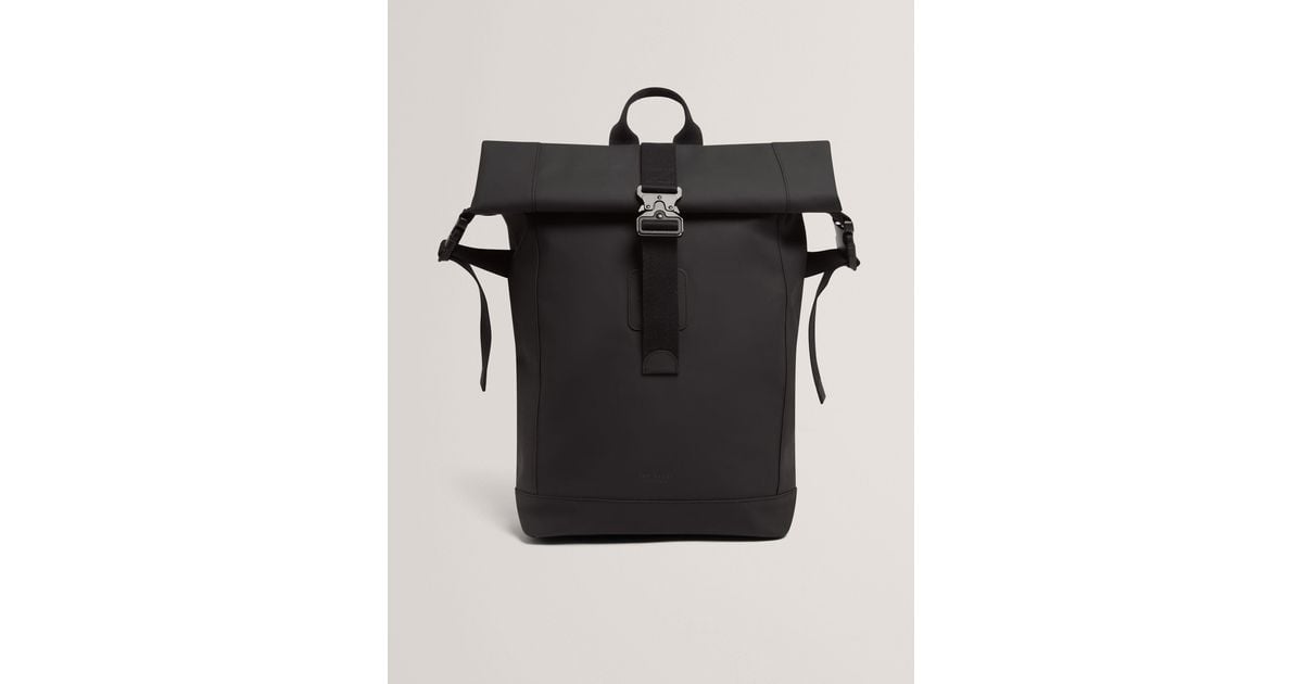 Ted Baker Rivers Rubberised Pu Roll Top Backpack in Black for Men | Lyst UK