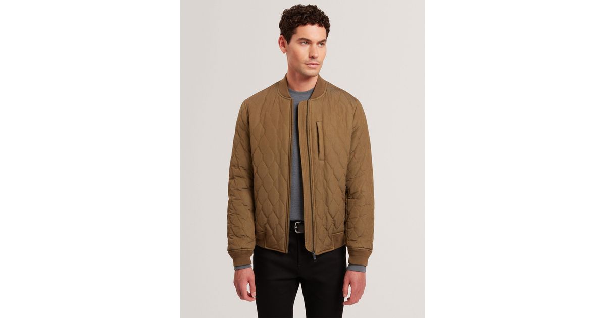 Ted Baker Mailins Diamond Quilted Zip Bomber Jacket in Natural for Men ...
