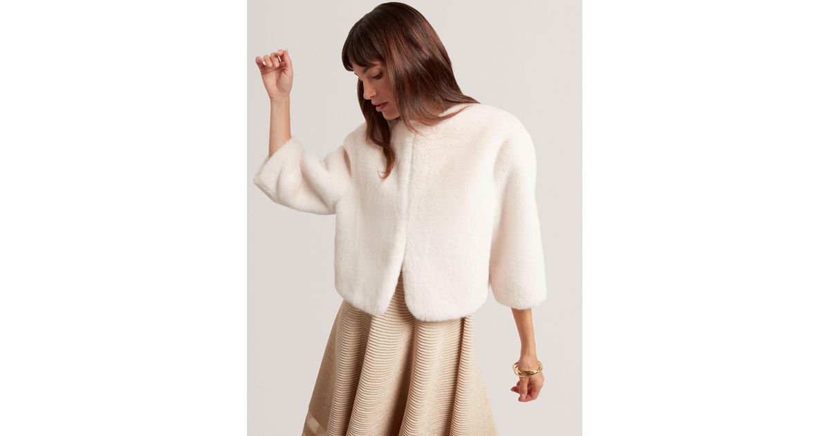 Ted Baker Primmra Faux Fur Open Cropped Jacket in Natural | Lyst UK