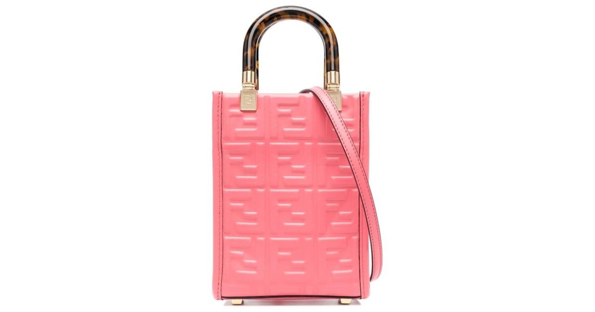 Fendi Sunshine Mini Leather Tote in Pink | Lyst