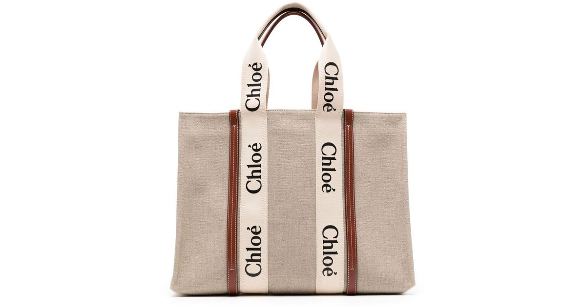 Chloé Large Woody Cotton Tote Bag In Natural Lyst