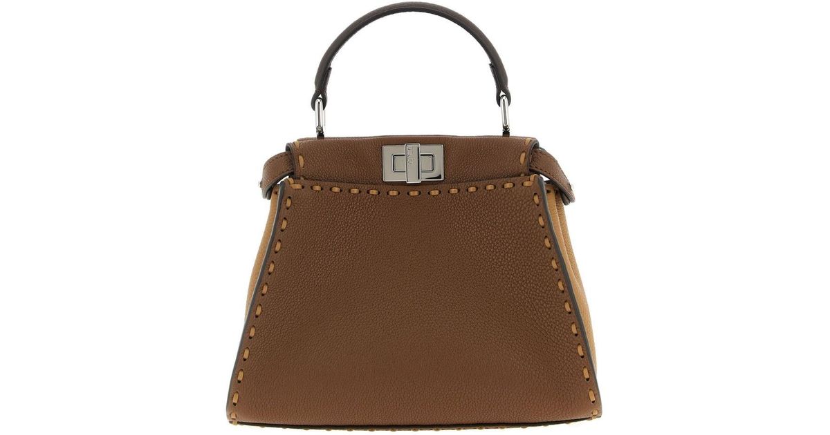 Fendi Peekaboo Mini Leather Handbag in Brown | Lyst UK