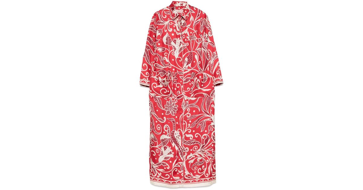 F.R.S For Restless Sleepers Printed Silk Long Shirtdress in Red | Lyst