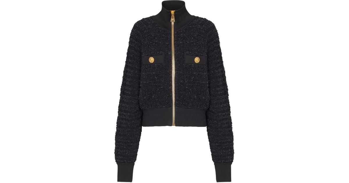 Balmain Zipper Bomber Jacket in Blue | Lyst UK