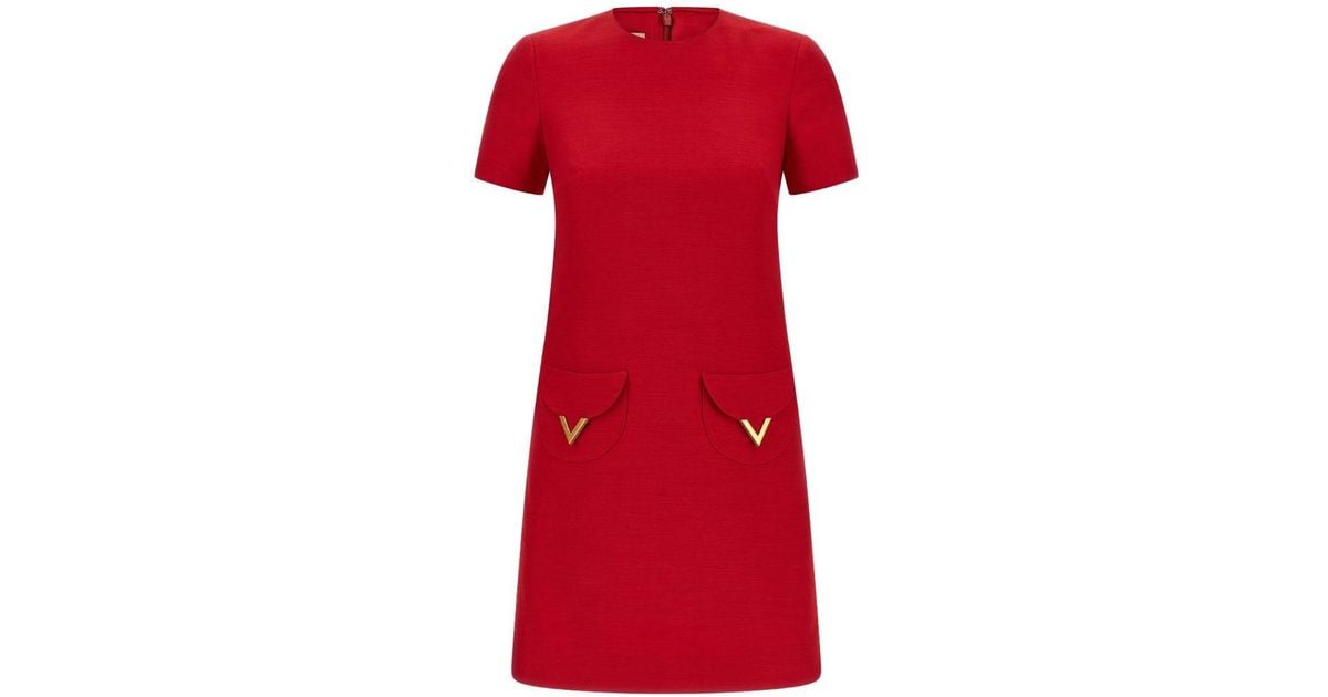 Valentino Vlogo Signature Wool And Silk Dress in Red | Lyst UK