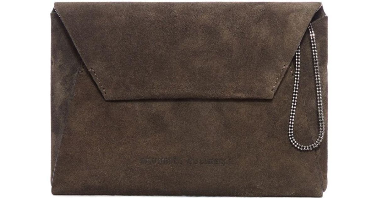 Brunello Cucinelli Suede Leather Mini Bag in Brown | Lyst UK