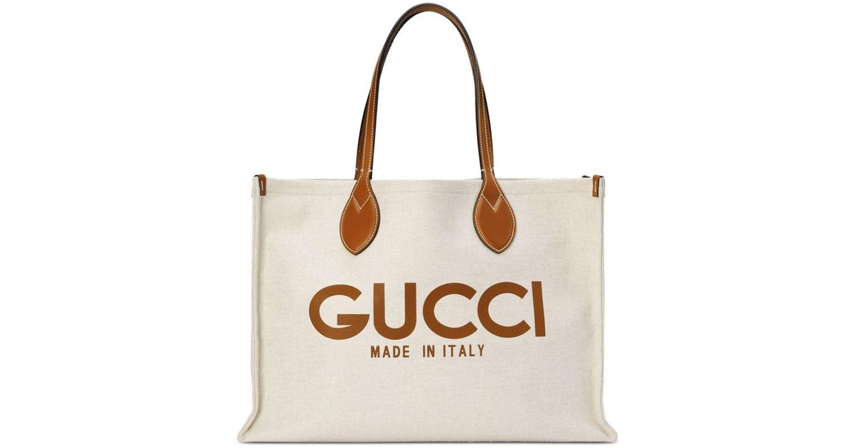 Gucci Medium Tote Bag With Print in Natural | Lyst