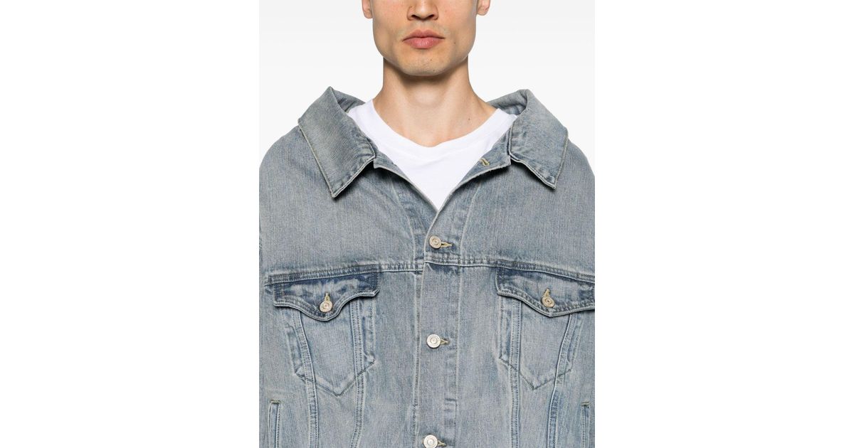 Balenciaga Off Shoulder Denim Jacket in Gray | Lyst