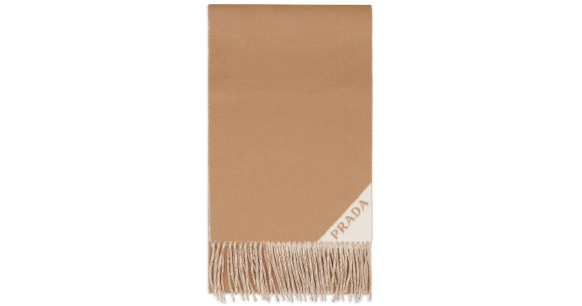 Prada Cashmere Double Scarf in Natural | Lyst UK
