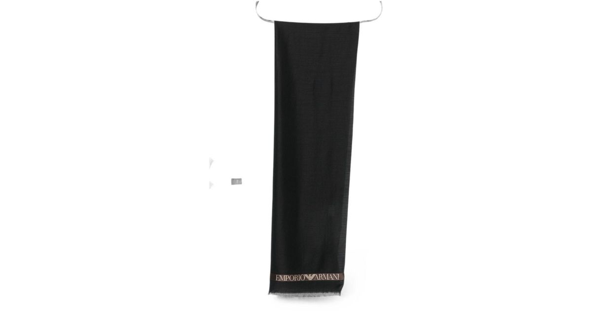 Emporio Armani Logo Wool Blend Scarf in Black for Men | Lyst UK