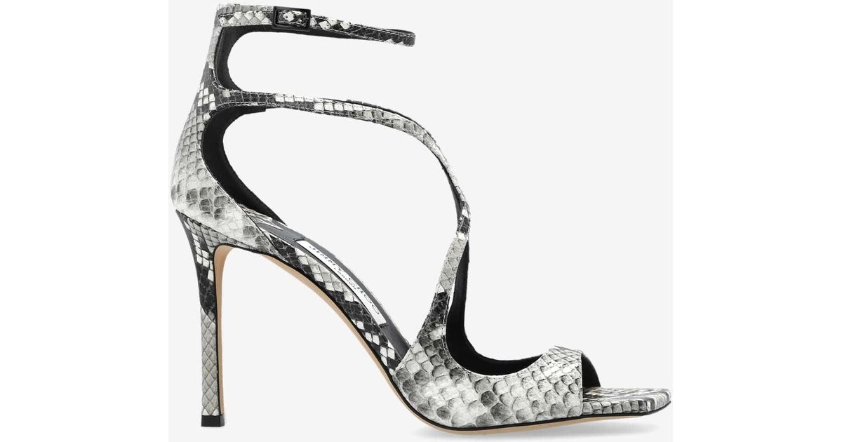 Jimmy Choo Azia 95 Python Print Leather Sandals in White | Lyst