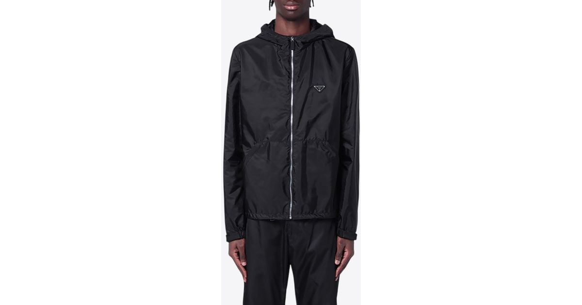 Prada Triangle Logo Windbreaker Jacket in Black for Men | Lyst