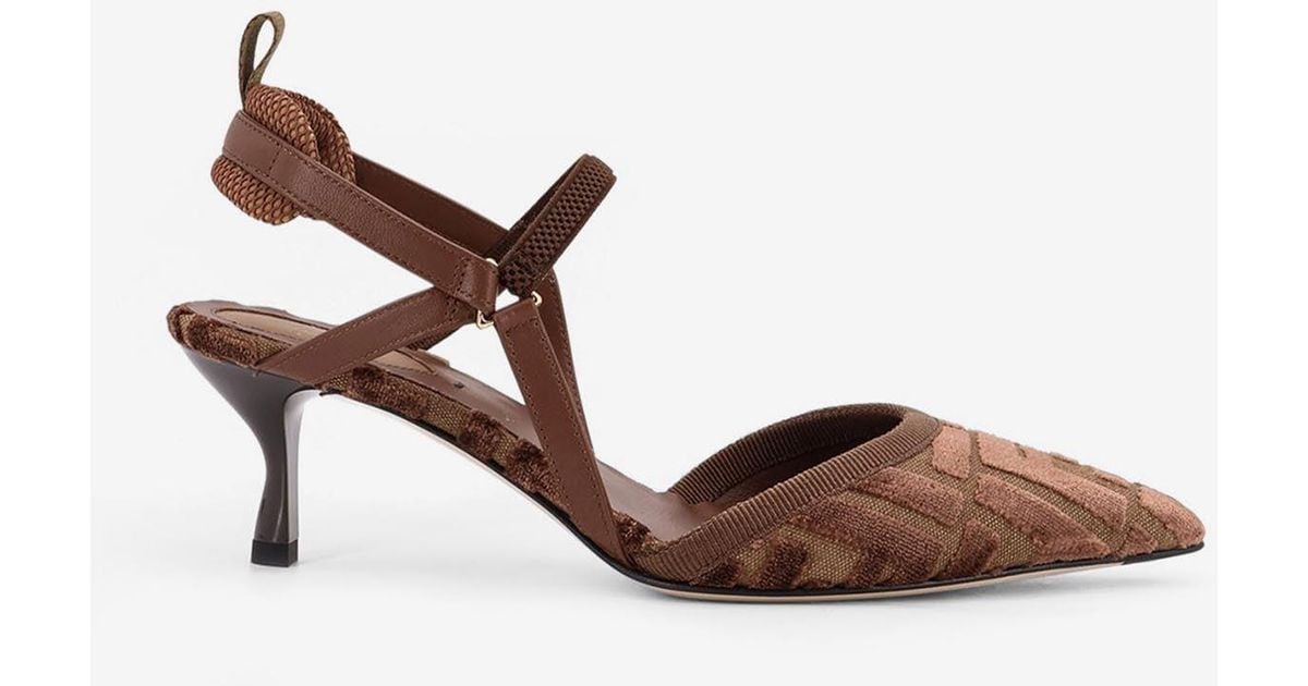 Fendi Colibrì Lite 55 Ff Jacquard Slingback Pumps in Brown | Lyst