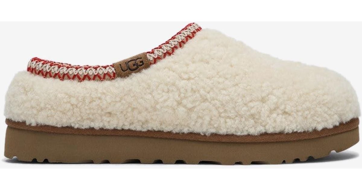 UGG Tasman Maxi Curly Shearling Flat Mules in White | Lyst