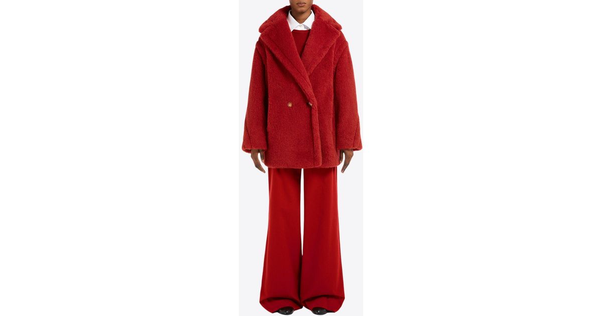 Max Mara Cuba Iconic Teddy Bear Alpaca And Wool Coat in Red | Lyst