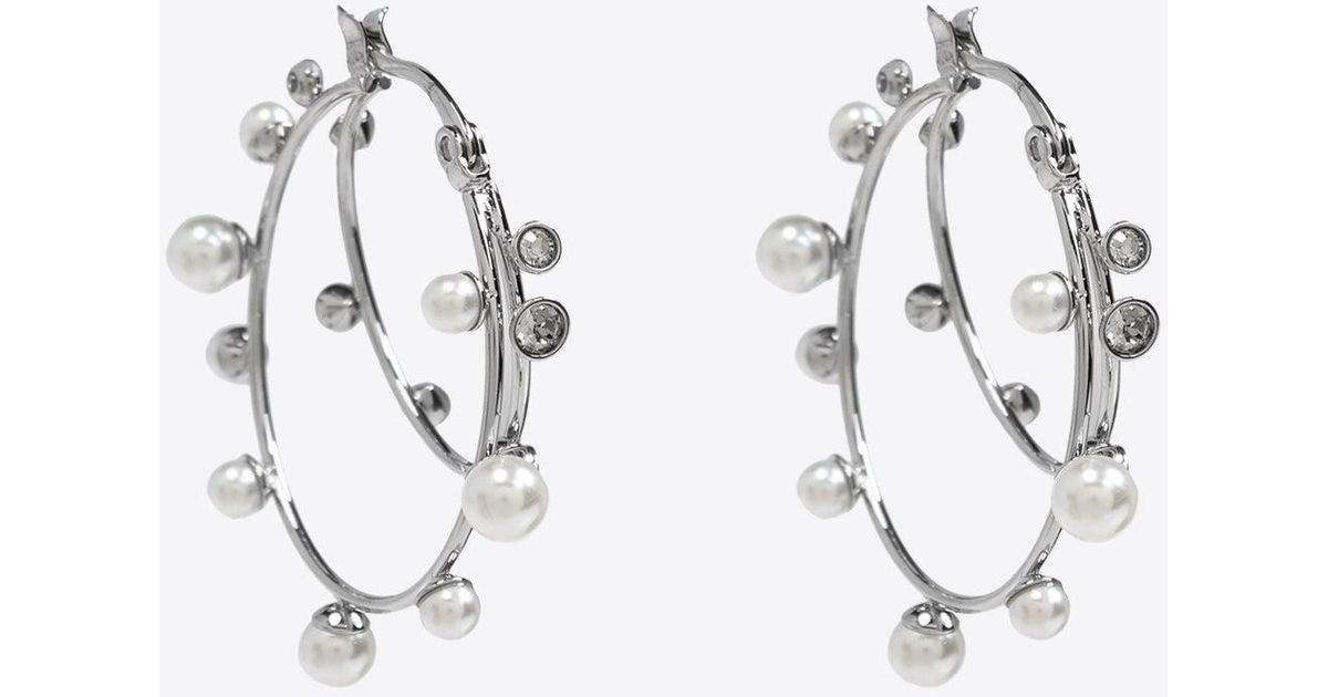Tory Burch Pearl Double Hoop Earrings in White | Lyst