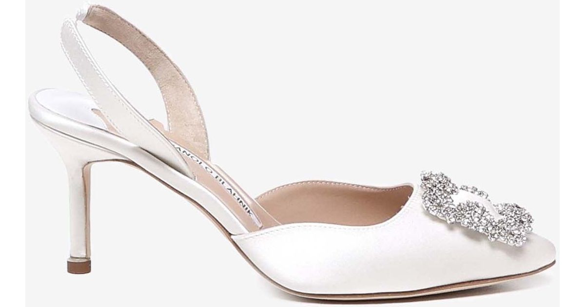 Manolo Blahnik Hangisi Slingback With Satin Jewel Buckle in White | Lyst