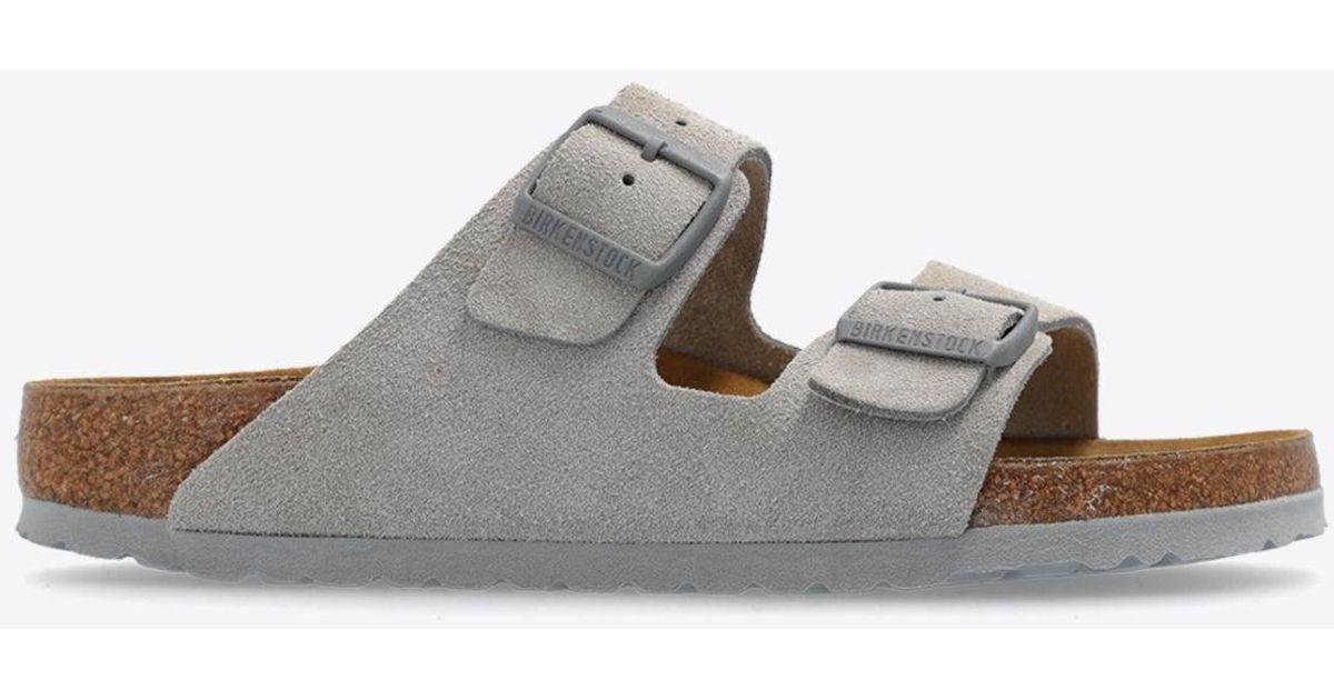 Birkenstock Arizona Two-Strap Suede Slides in White | Lyst