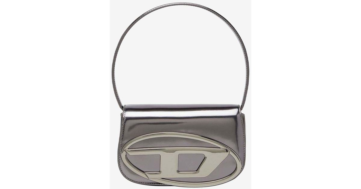 DIESEL Oval-D Logo Patent Leather Shoulder Bag in Blue | Lyst