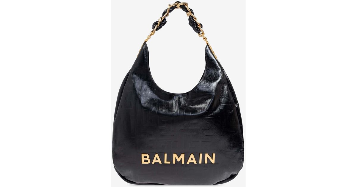Balmain Large 1945 Embossed Monogram Hobo Bag in Black | Lyst