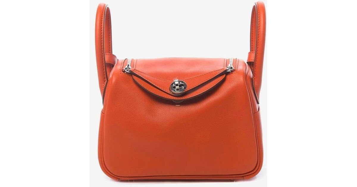 Hermès Mini Lindy 20 In Terre Battu & Capucine Swift Leather With ...