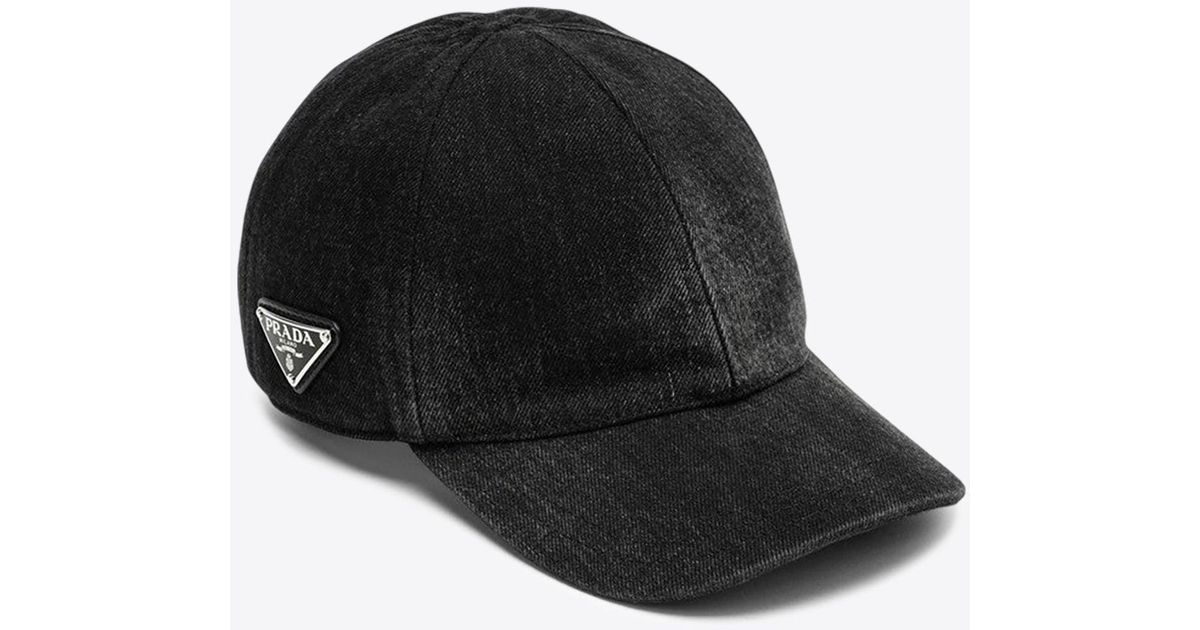 Prada Triangle Logo Washed Canvas Baseball Cap in Black for Men | Lyst
