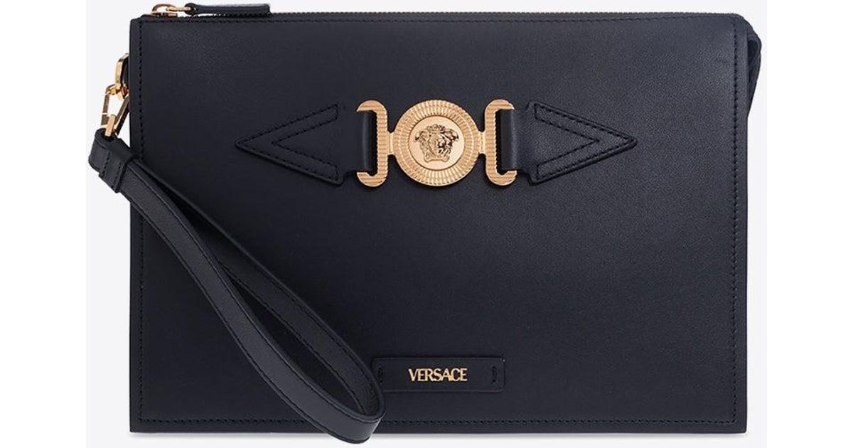 Versace Medusa Biggie Calf Leather Zip Pouch in Blue for Men | Lyst