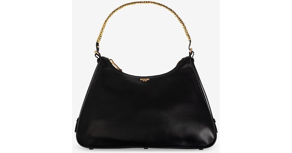 Moschino Mini Logo Plaque Leather Hobo Bag in Black | Lyst