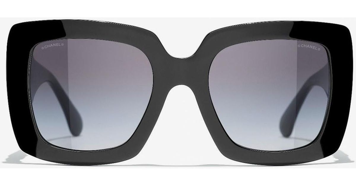 Chanel Wide Temple Logo Rectangular Sunglasses in Black | Lyst UK