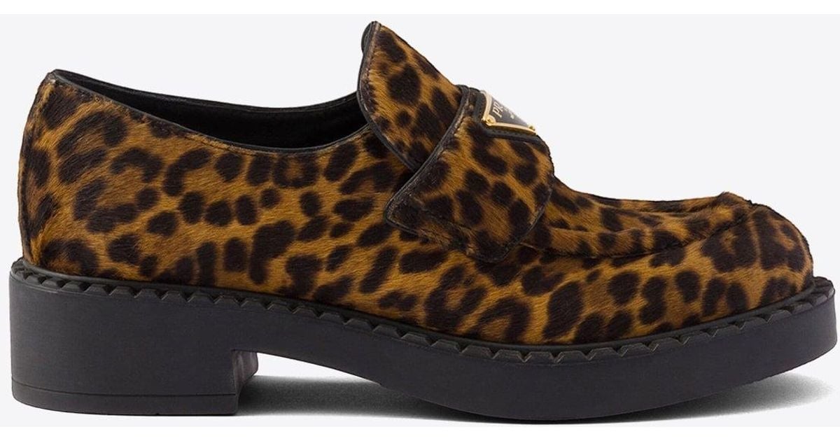 Prada Leopard Print Calf Hair Loafers in Brown | Lyst