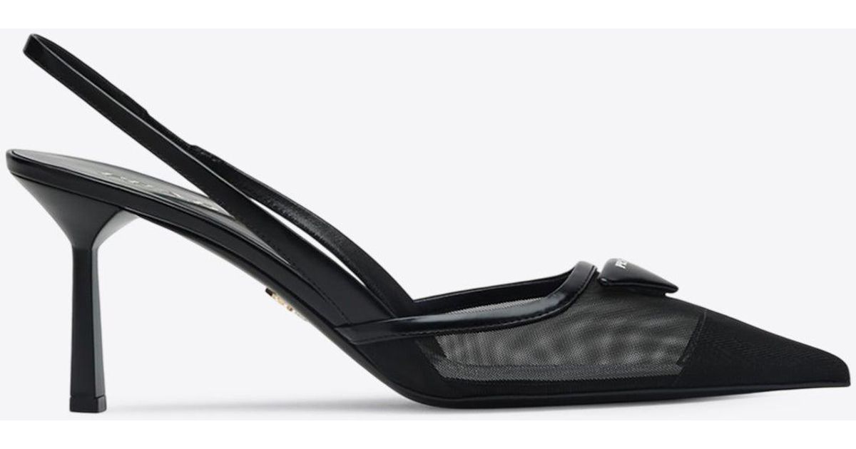 Prada 75 Leather Slingback Pumps in White | Lyst