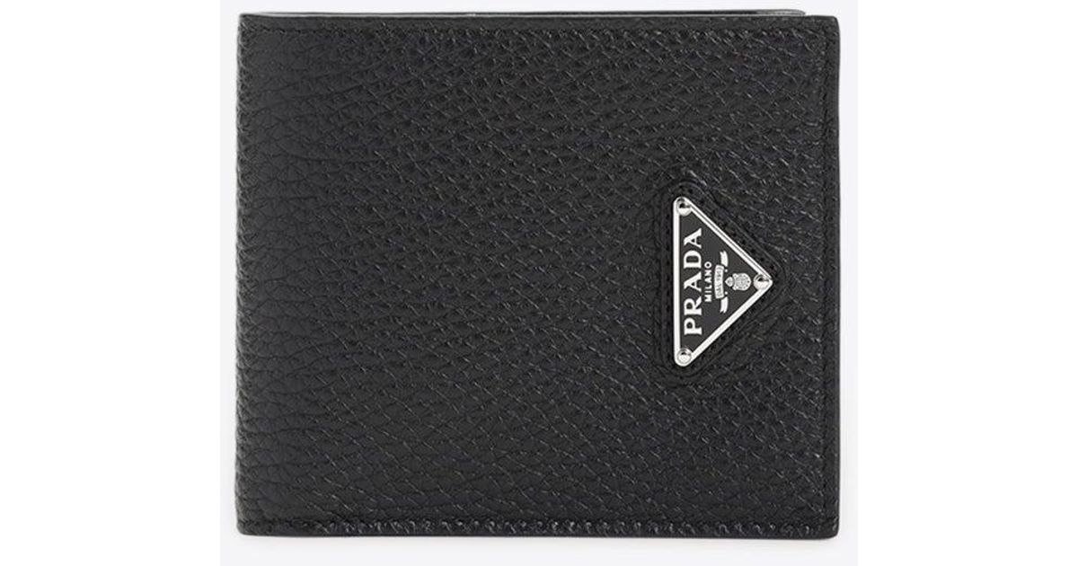 Prada Logo Bi-Fold Leather Wallet in White for Men | Lyst