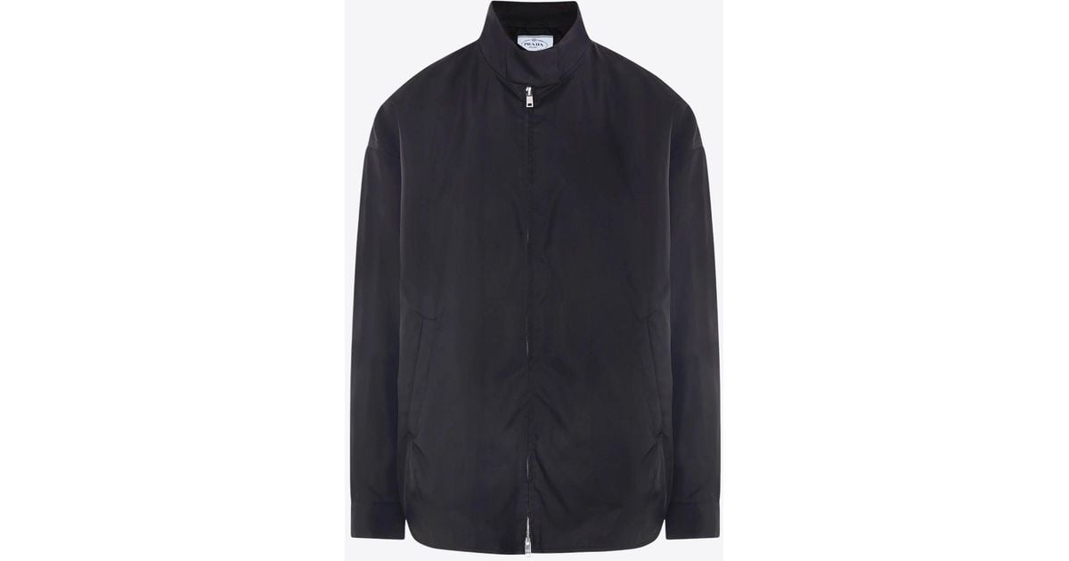 Prada Triangle Logo Oversized Zip-Up Jacket in Blue | Lyst