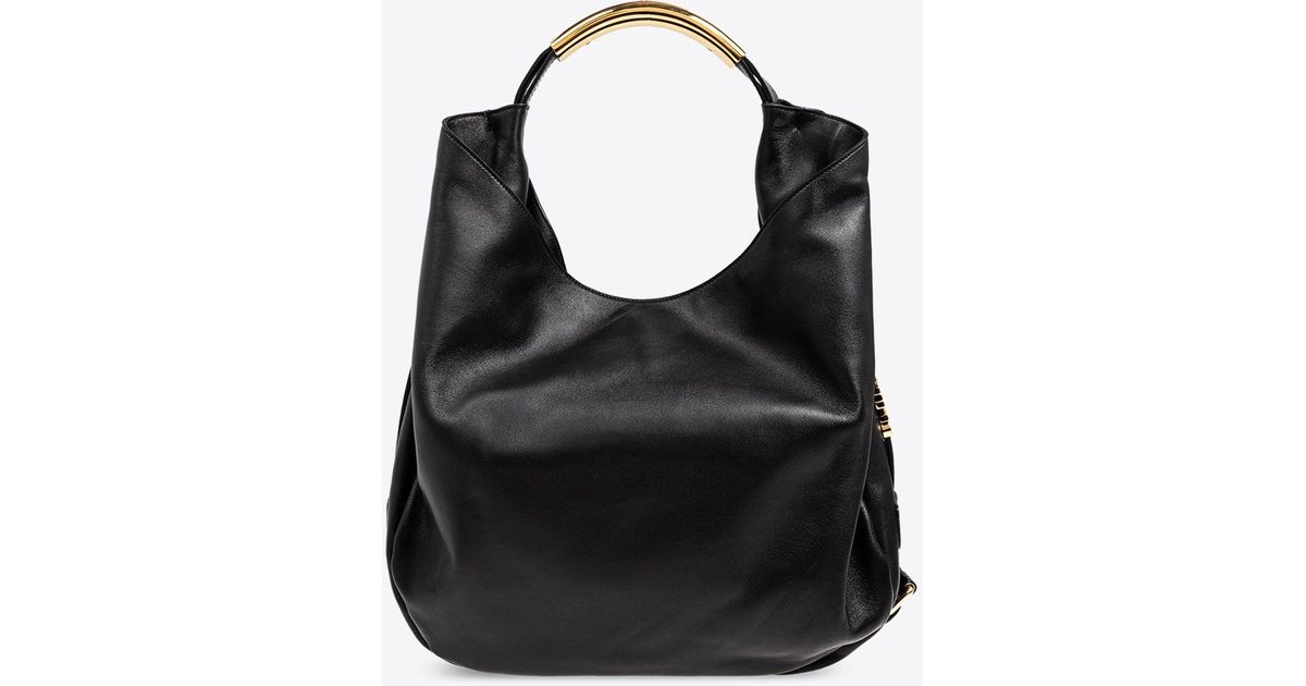 Moschino Medium Handle Me Leather Hobo Bag in Black | Lyst