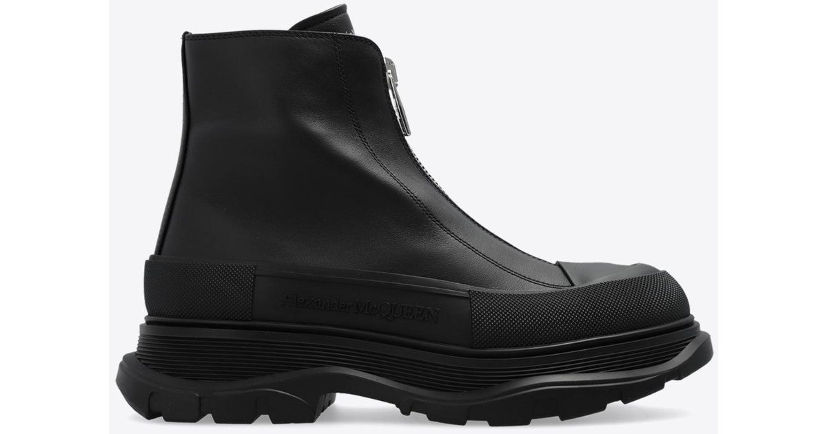 Alexander McQueen Tread Slick Leather Platform Boots in Black | Lyst
