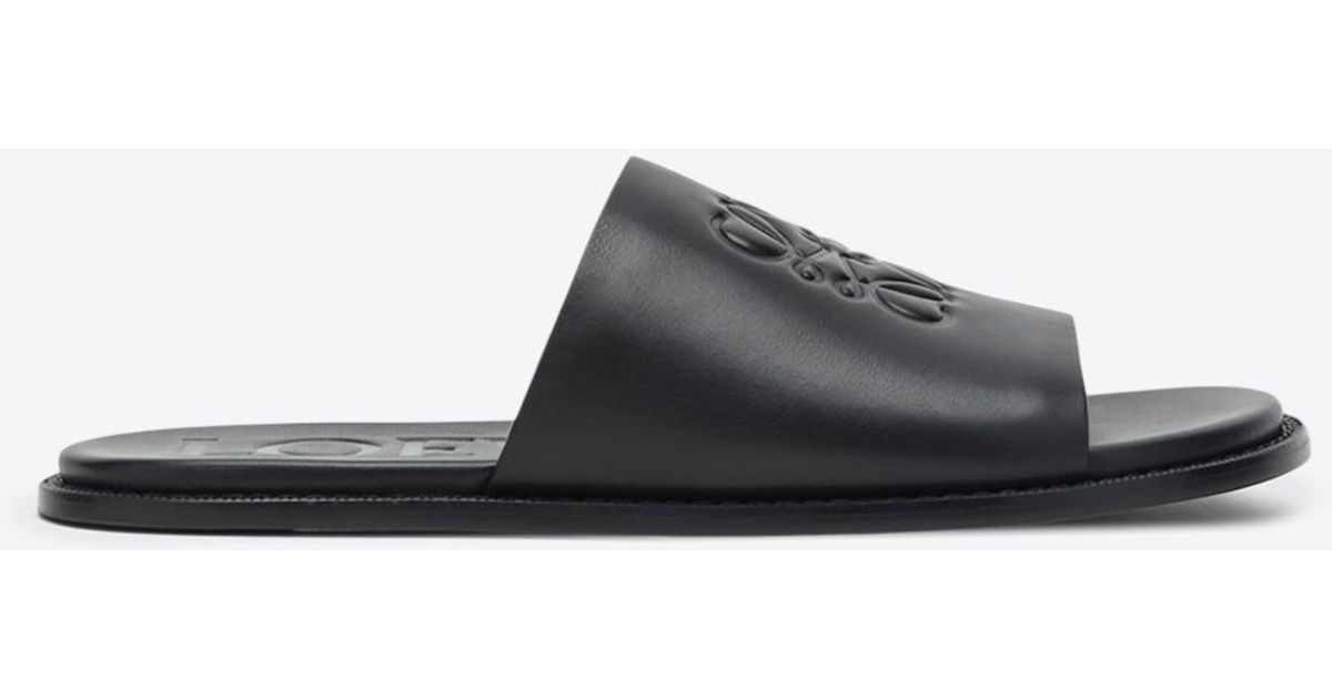 Loewe Flex Anagram Embossed Leather Slides in White for Men | Lyst