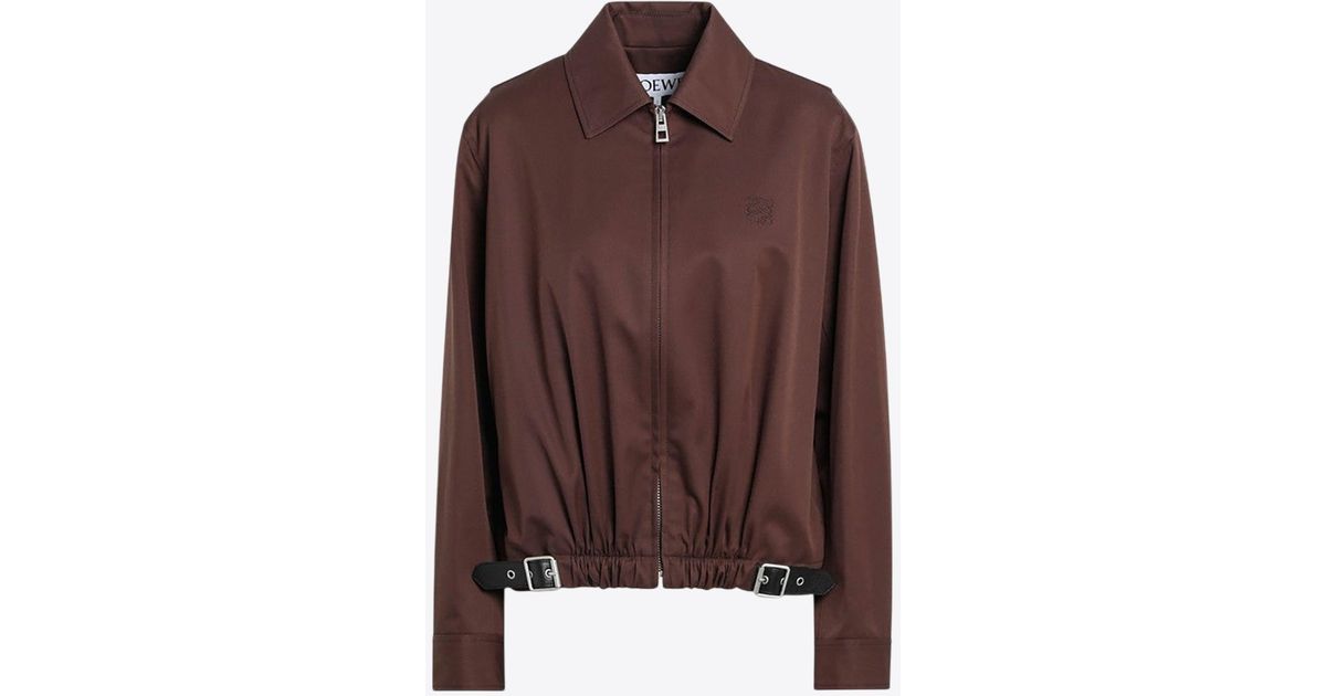 Loewe Silk Zip-Up Jacket in Brown | Lyst
