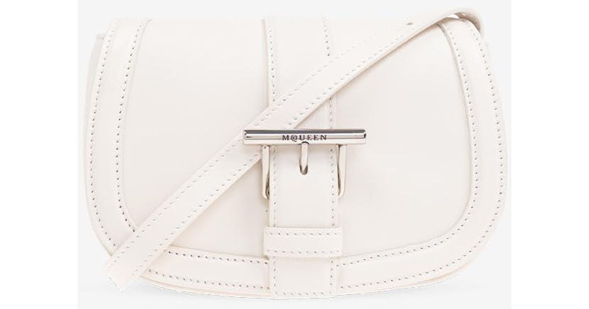 McQueen Mini T-Bar Leather Shoulder Bag in White | Lyst