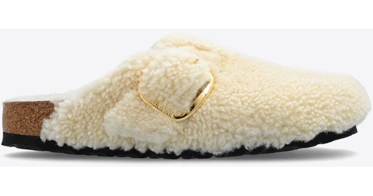 Birkenstock Boston Big Buckle Shearling Clogs in White | Lyst