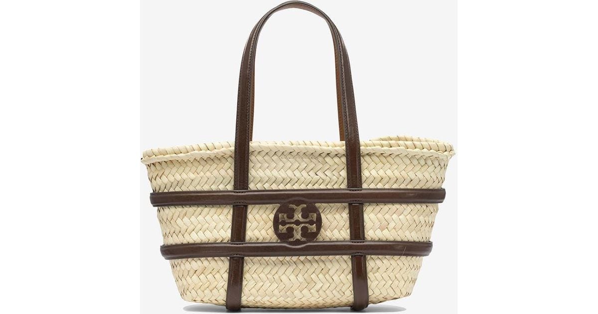 Tory Burch Small Ella Woven-Raffia Tote Bag in White | Lyst