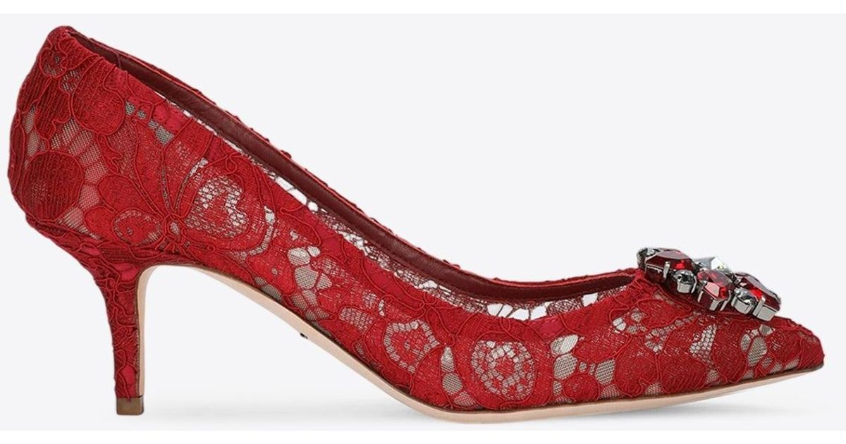 Dolce & Gabbana Bellucci 60 Brooch Lace Pumps in Red | Lyst