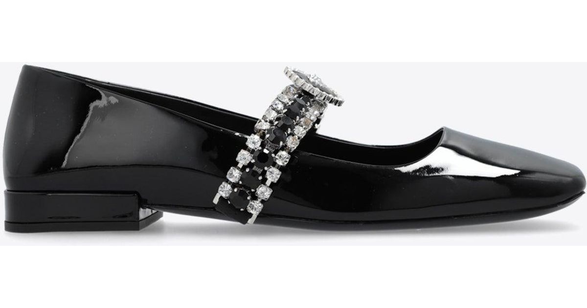 Versace Crystal Gianni Ribbon Leather Ballet Flats in White | Lyst