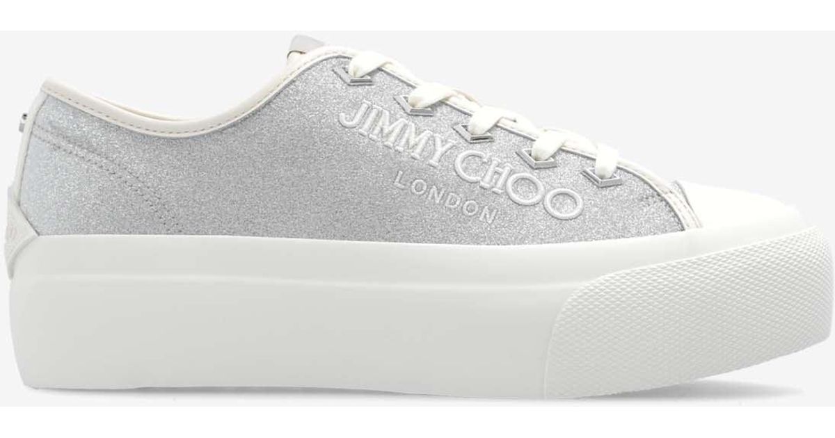 Jimmy Choo Palma Maxi Glittered Low-Top Sneakers in White | Lyst