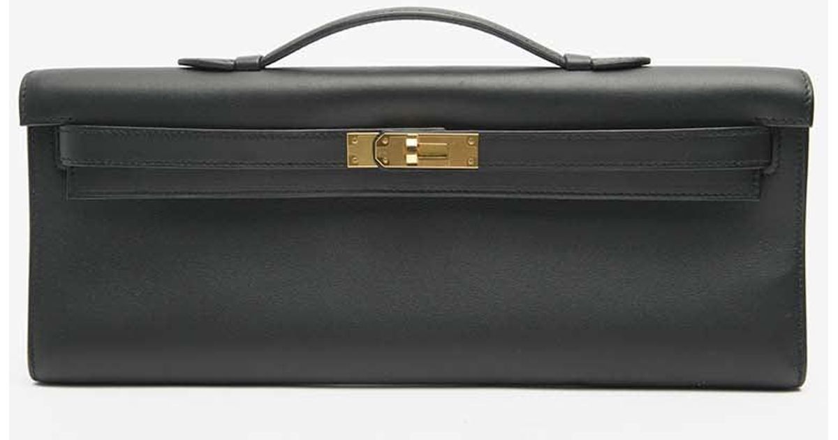 Hermès Kelly Cut Clutch Bag In Black Swift Leather With Gold Hardware ...