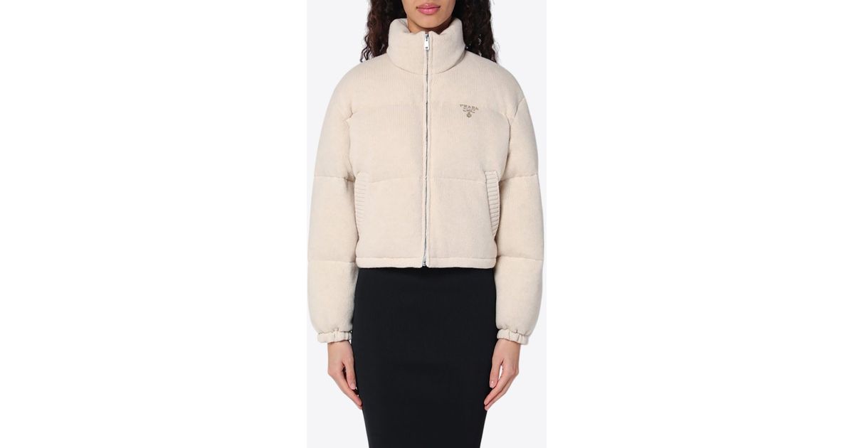 Prada Wool And Cashmere Cropped Down Jacket in Natural | Lyst